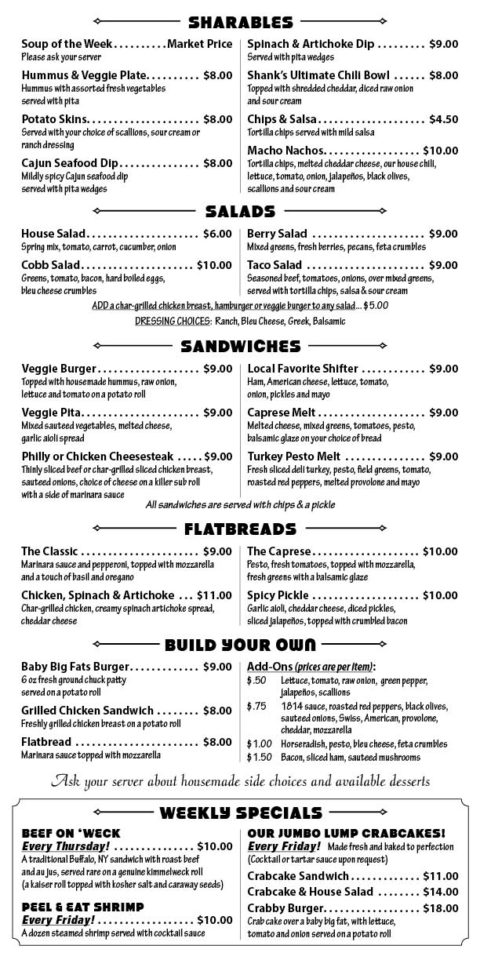 View the Shank's tavern Menu - Marietta, PA