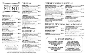 shanks fall menu 2022 - Shank's Tavern